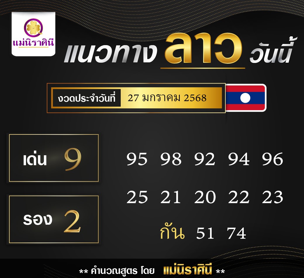แนวทางเลขเด็ดหวยลาวประจำวันจันทร์ที่ 27 มกราคม 2568 - บ้านกีฬา